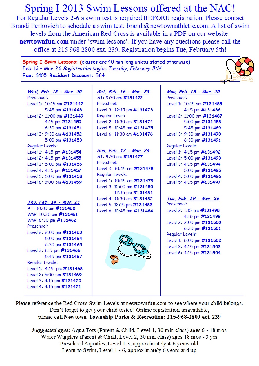 Newtown Township Parks and Recreation Department: Swim Lessons Spring 2013